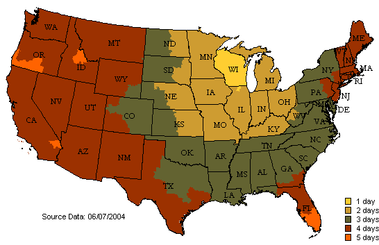 UPS ground time-in-transit map - Joe Due Blades and Equipment